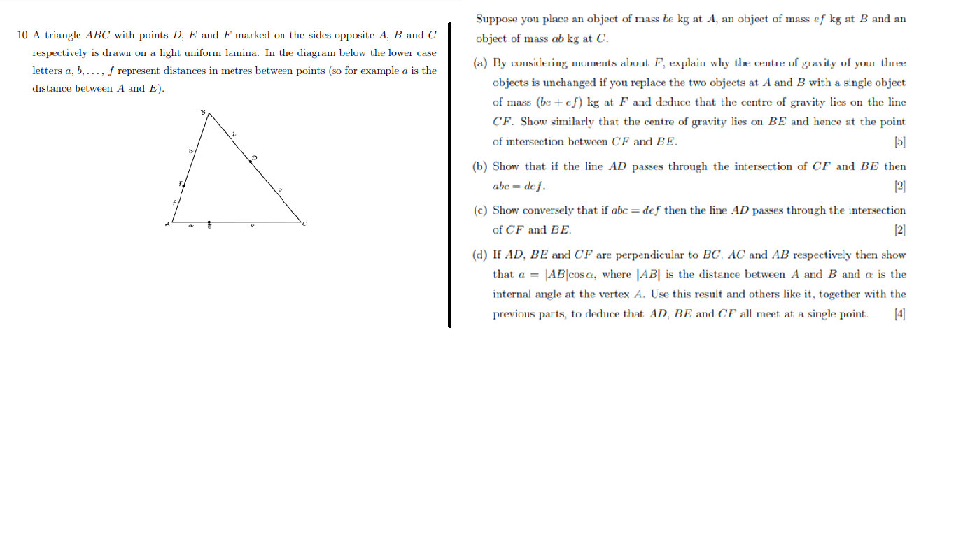 Solved 10 A triangle ABC with points D, E and F marked on | Chegg.com