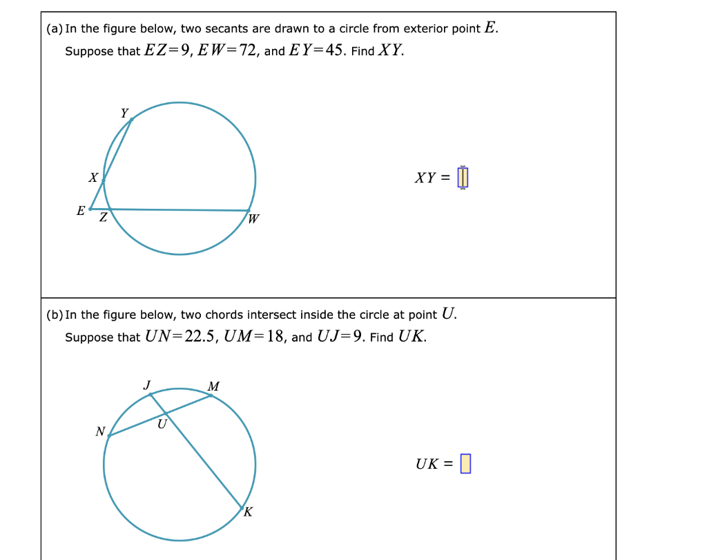 Solved (a) In the figure below, two secants are drawn to a | Chegg.com