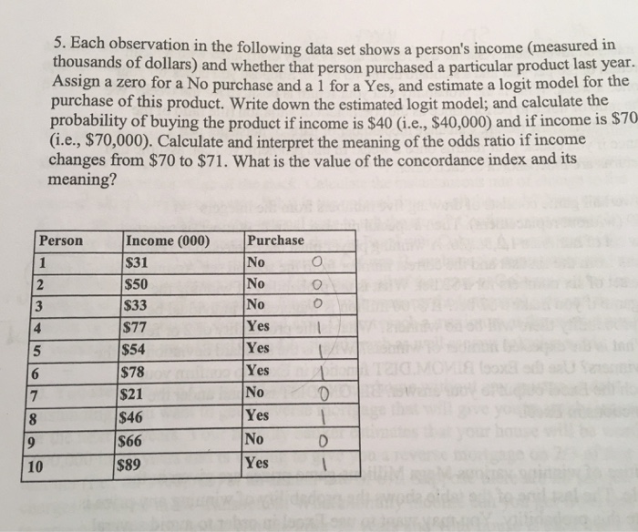 Solved . Each observation in the following data set shows a | Chegg.com