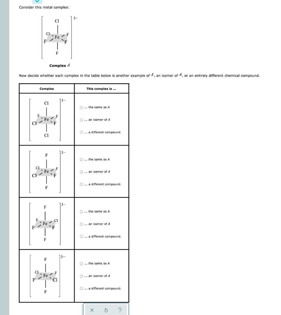 Solved Consider this metal complex: 3- CI ci F F Complex A | Chegg.com