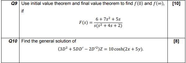 Solved Q9 Use initial value theorem and final value theorem | Chegg.com