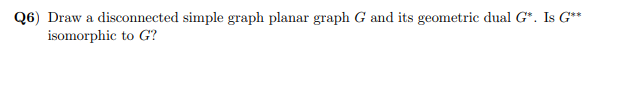 Solved Q6) Draw a disconnected simple graph planar graph G | Chegg.com