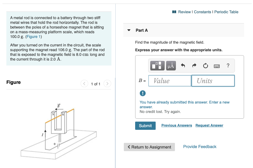 Solved A Review | Constants Periodic Table A metal rod is | Chegg.com