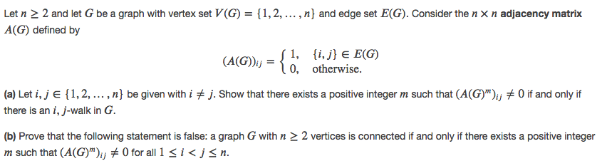 Solved Let n > 2 and let G be a graph with vertex set VG) = | Chegg.com