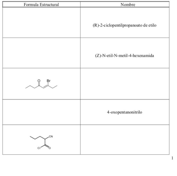 Formula Estructural Nombre | Chegg.com