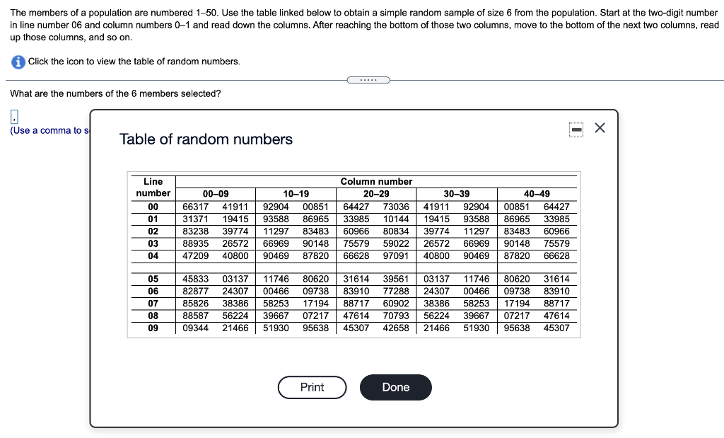 Solved The members of a population are numbered 1-50. Use | Chegg.com