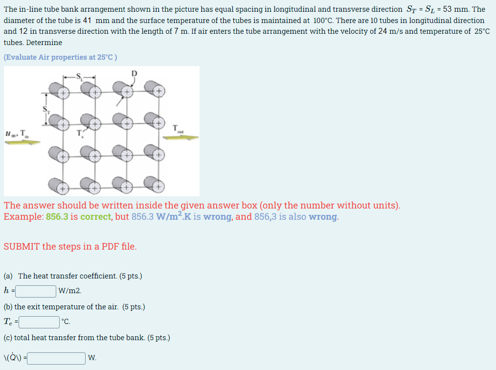 Solved The in-line tube bank arrangement shown in the | Chegg.com