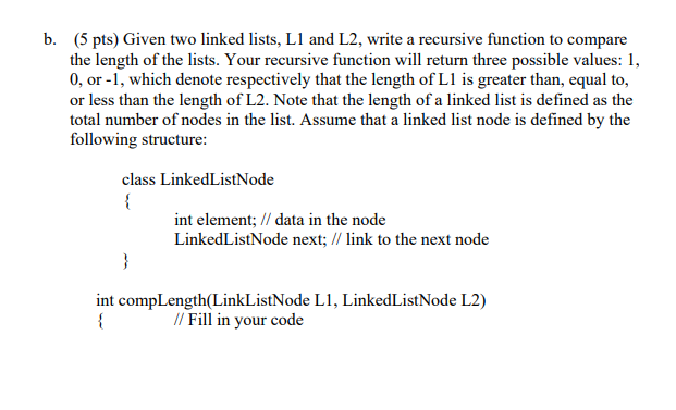 Solved (5 pts) Given two linked lists, L1 and L2, write a | Chegg.com Solved (5 pts) Given two linked lists, L1 and L2, write a | Chegg.com