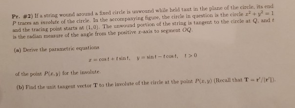 Solved Pr. #2) If a string wound around a fixed circle is | Chegg.com