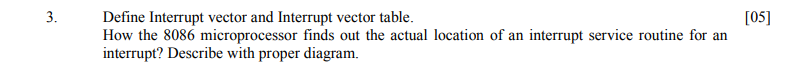 Solved 3. [05] Define Interrupt vector and Interrupt vector | Chegg.com