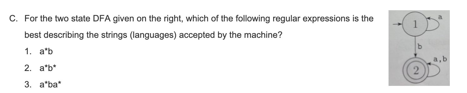Solved C. For the two state DFA given on the right, which of | Chegg.com