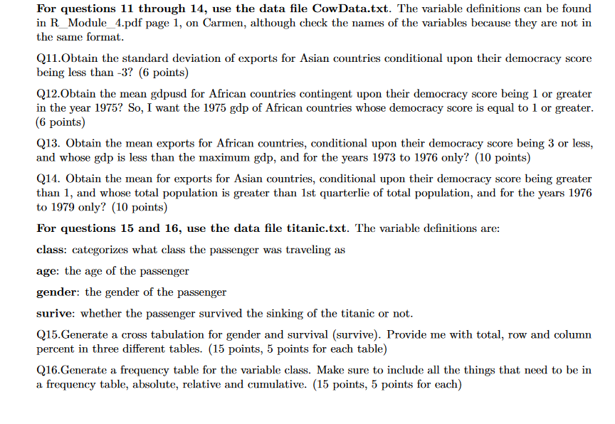 Solved For questions 11 through 14, use the data file | Chegg.com