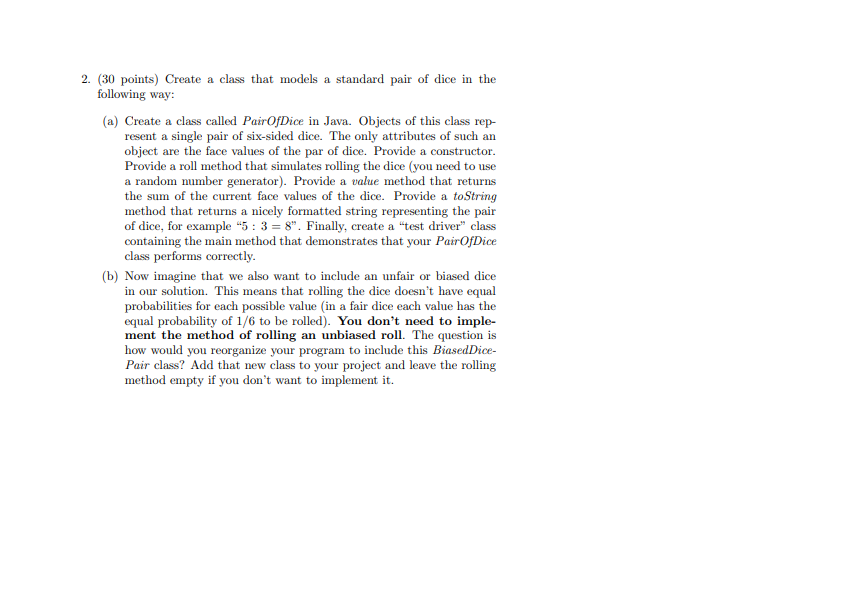 Solved 2. (30 points) Create a class that models a standard | Chegg.com