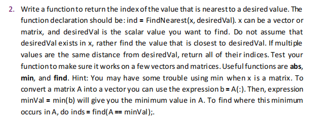Solved 2. Write a function to return the index of the value | Chegg.com