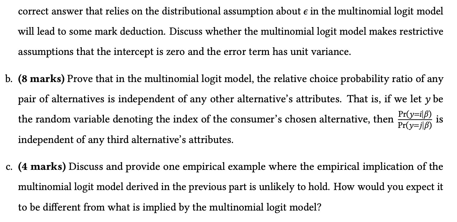 Solved Consider a multinomial logit model with generic | Chegg.com
