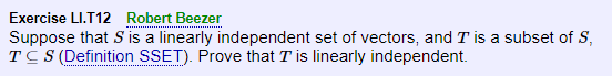 Solved Exercise LI.T12 Robert Beezer Suppose that S is a | Chegg.com