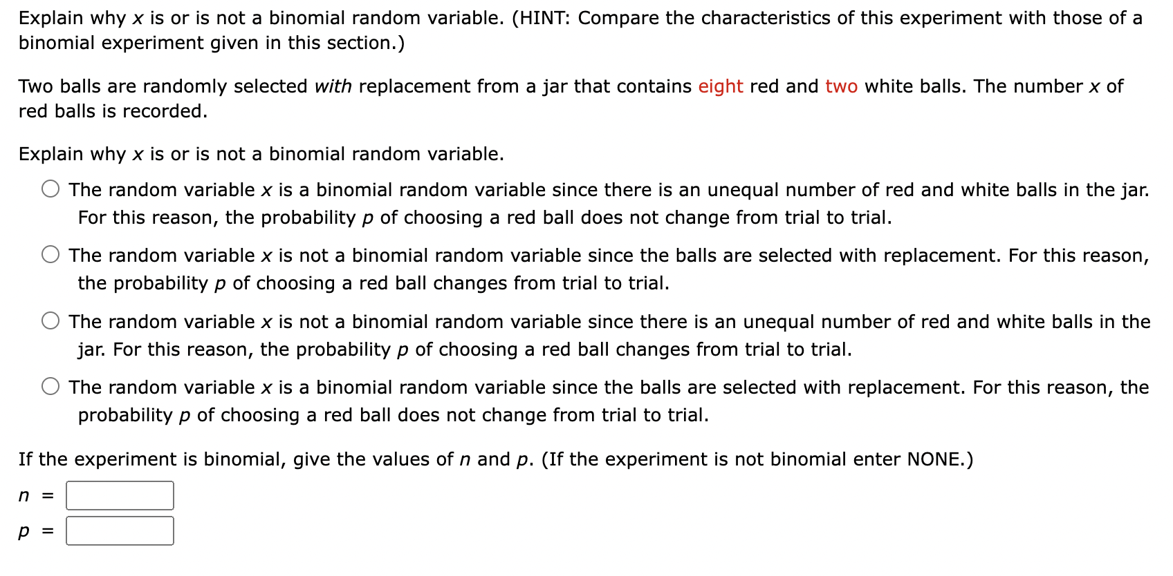 Solved Explain why x is or is not a binomial random | Chegg.com