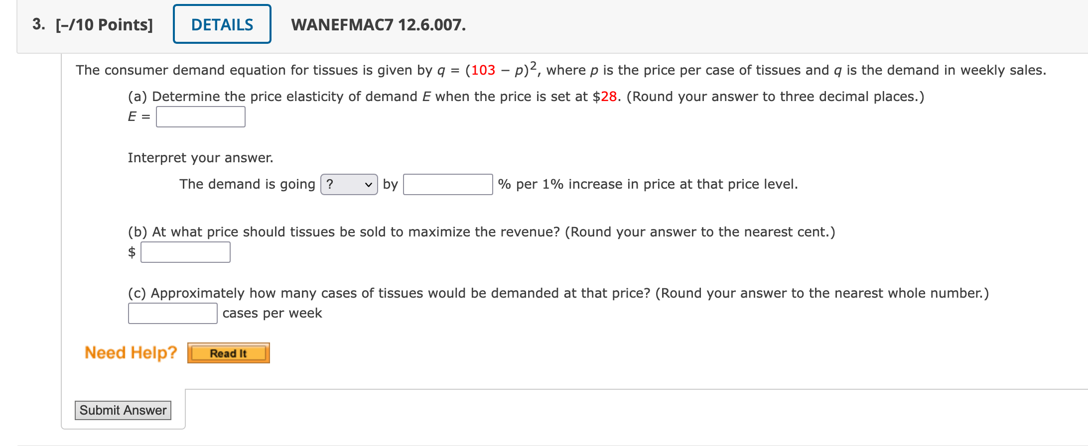 The consumer demand equation for tissues is given by | Chegg.com
