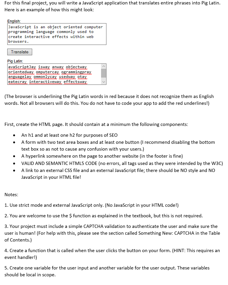 For this final project, you will write a JavaScript | Chegg.com