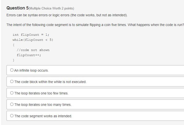Solved Question 1(Multiple Choice Worth 2 points) Errors can | Chegg.com