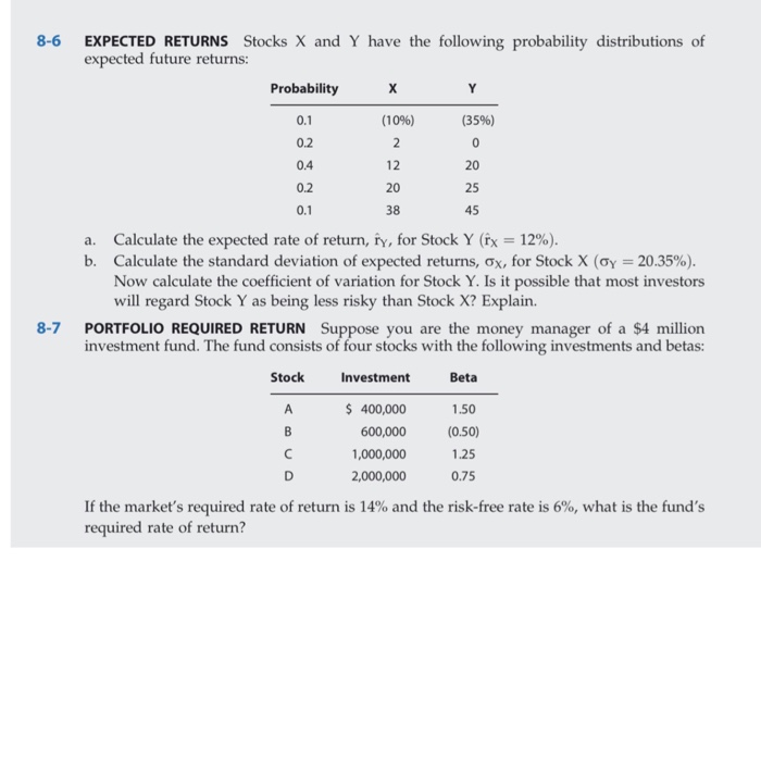 Solved 8-6 EXPECTED RETURNS Stocks X and Y have the | Chegg.com