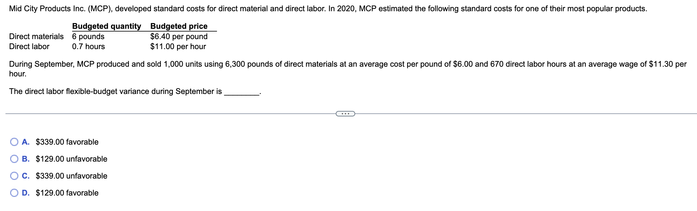 Solved During September, MCP produced and sold 1,000 units | Chegg.com