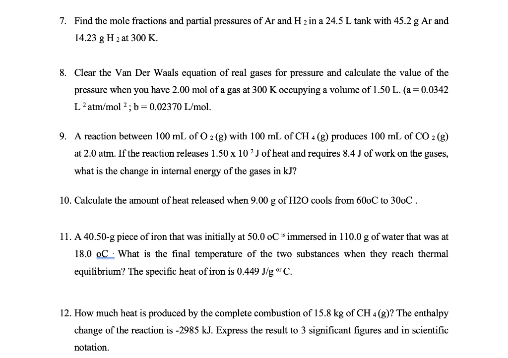 Solved 7. Find the mole fractions and partial pressures of | Chegg.com