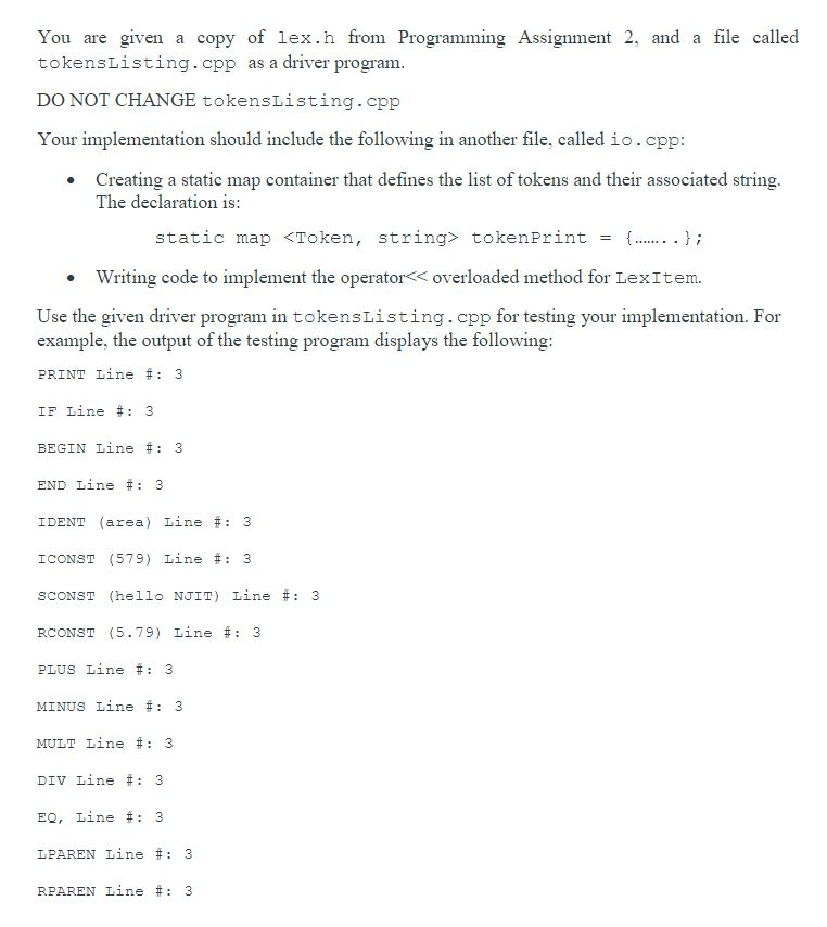 You are given a copy of lex.h from Programming | Chegg.com