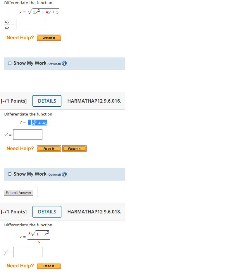 Solved Differentiate the function. y = 3x2 + 4x + 5 dy dx | Chegg.com