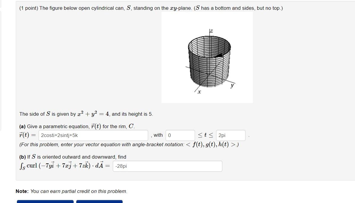 Solved (1 point) The figure below open cylindrical can, S, | Chegg.com