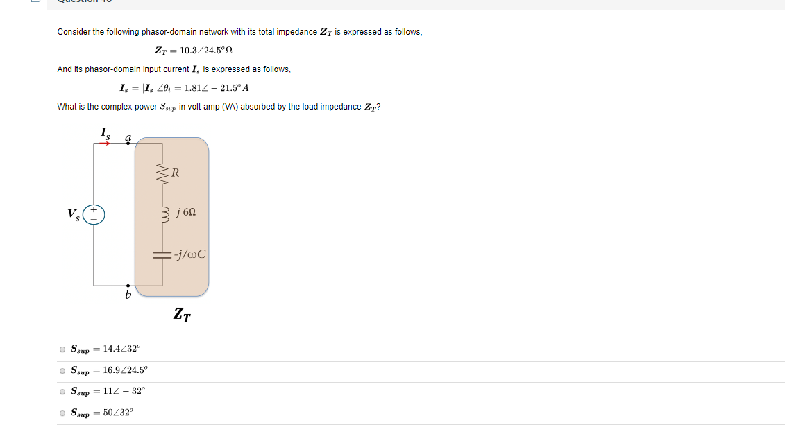 Solved Consider the following phasor-domain network with its | Chegg.com