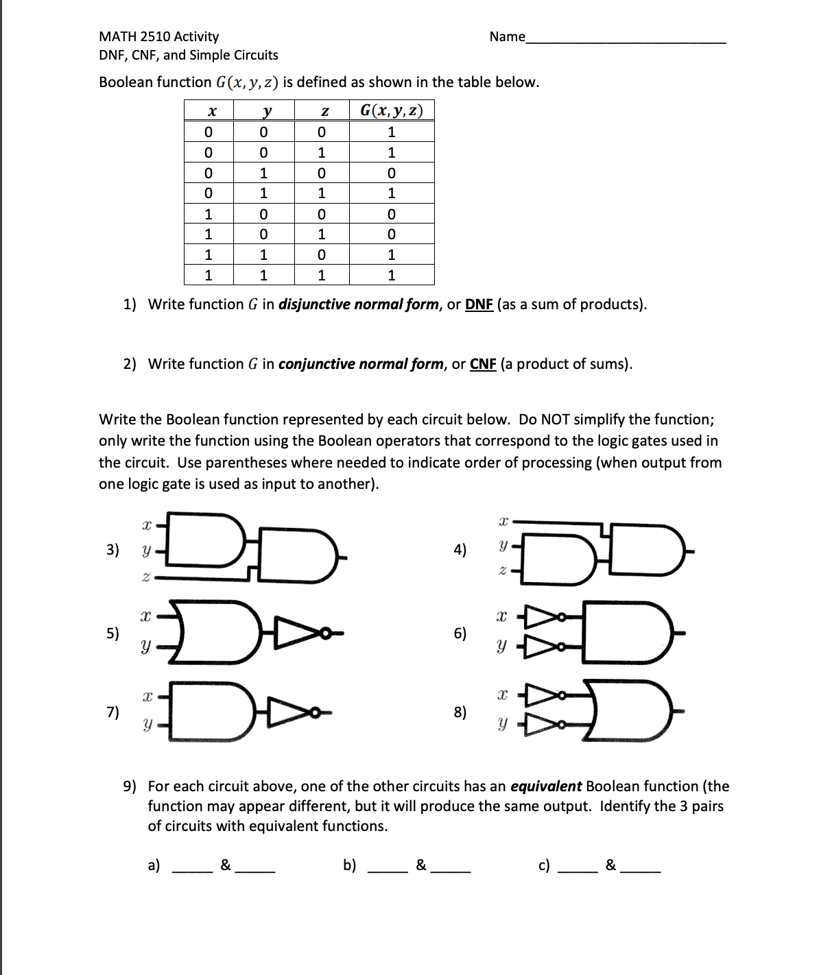 Math 2510 Activity Name Dnf Cnf And Simple Circuits