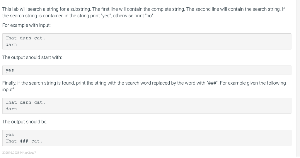Solved This lab will search a string for a substring. The | Chegg.com