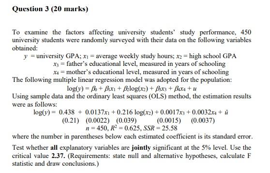 Solved Question 3 (20 marks) To examine the factors | Chegg.com