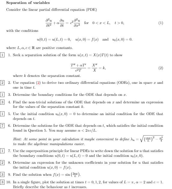 Solved Separation of variables Consider the linear partial | Chegg.com