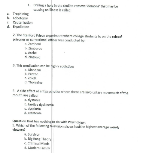 Solved 1. Drilling a hole in the skull to remove 'demons' | Chegg.com