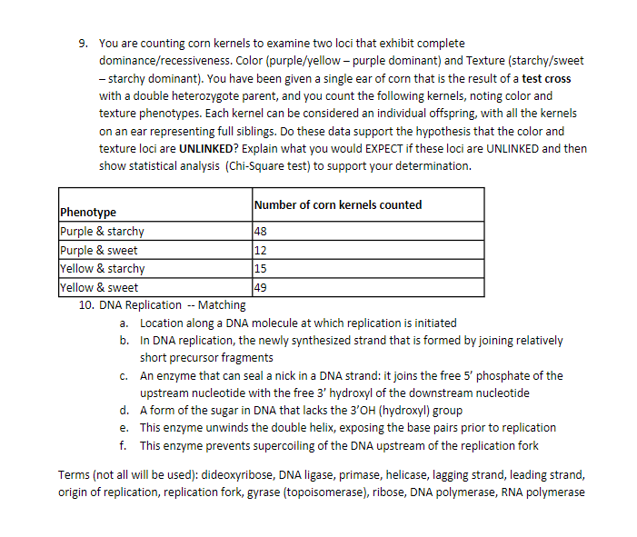 Solved 9. You are counting corn kernels to examine two loci | Chegg.com