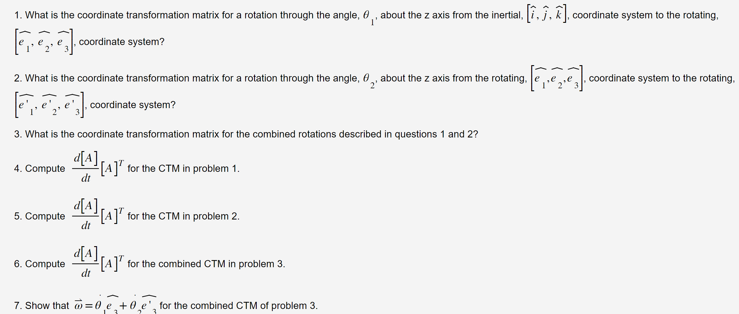 Solved 1. What is the coordinate transformation matrix for a | Chegg.com