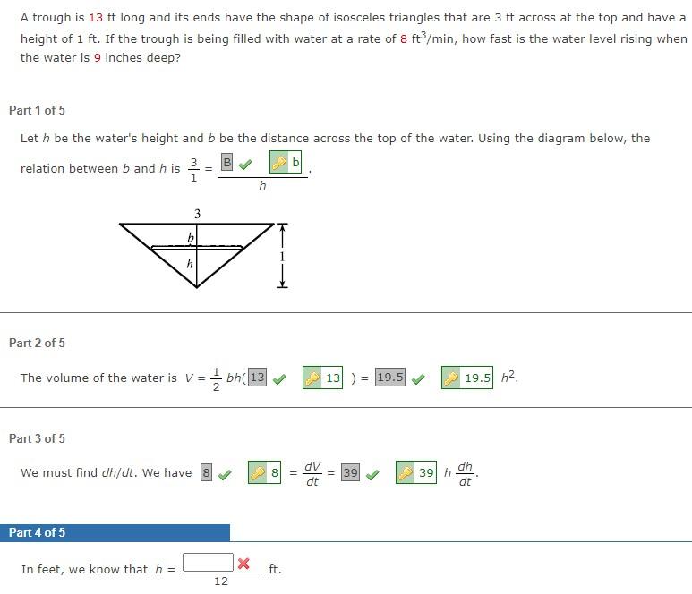 Solved A trough is 13ft long and its ends have the shape of | Chegg.com