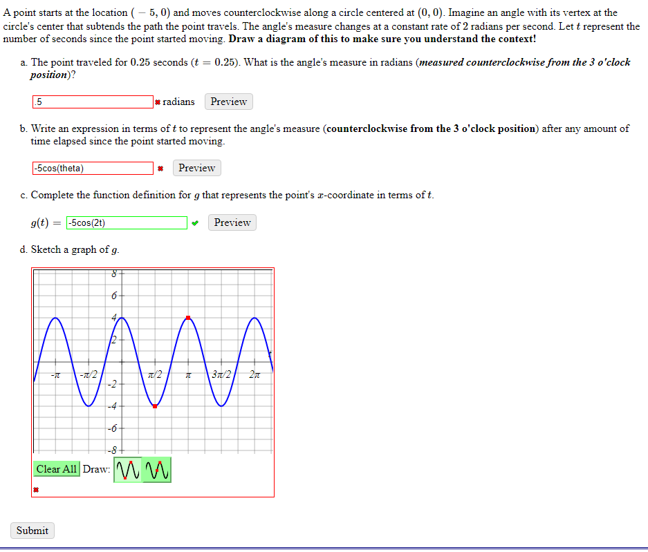Solved A point starts at the location ( − 5 , 0 ) and moves | Chegg.com