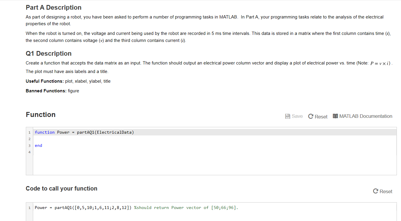 Solved Part A Description As part of designing a robot, you | Chegg.com