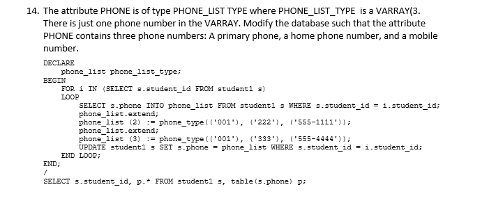 Solved Just *Describe the logic of the PL/SQL statements in | Chegg.com