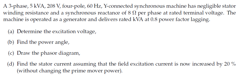Solved A 3-phase, 5 kVA, 208 V, four-pole, 60 Hz, | Chegg.com