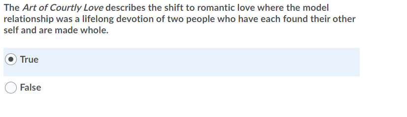 Solved The Art of Courtly Love describes the shift to | Chegg.com