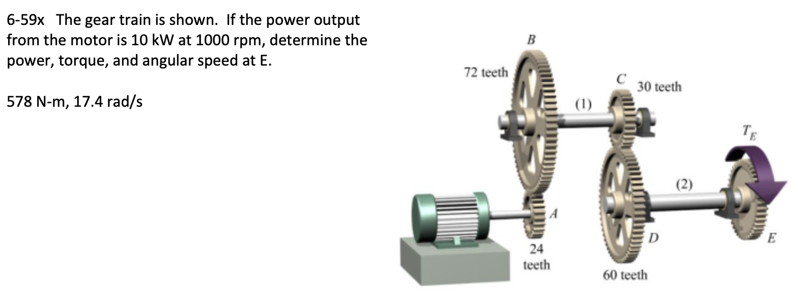Solved 6-59x The gear train is shown. If the power output | Chegg.com
