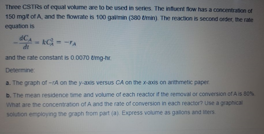 Solved Three CSTRs of equal volume are to be used in series. | Chegg.com