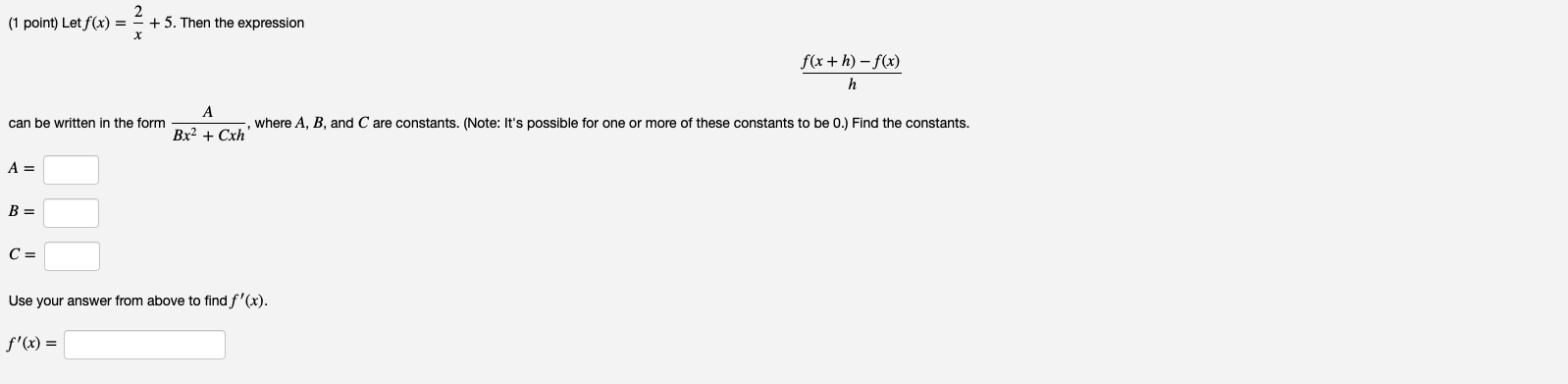 Solved (1 point) Let f(x)=x2+5. Then the expression | Chegg.com