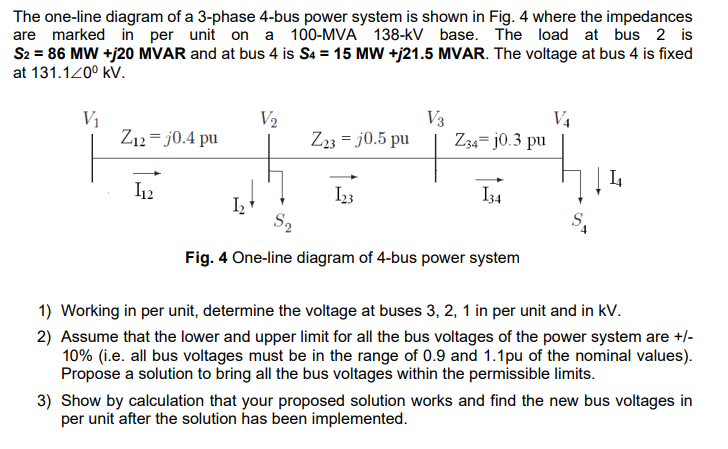 Solved The one-line diagram of a 3-phase 4-bus power system | Chegg.com