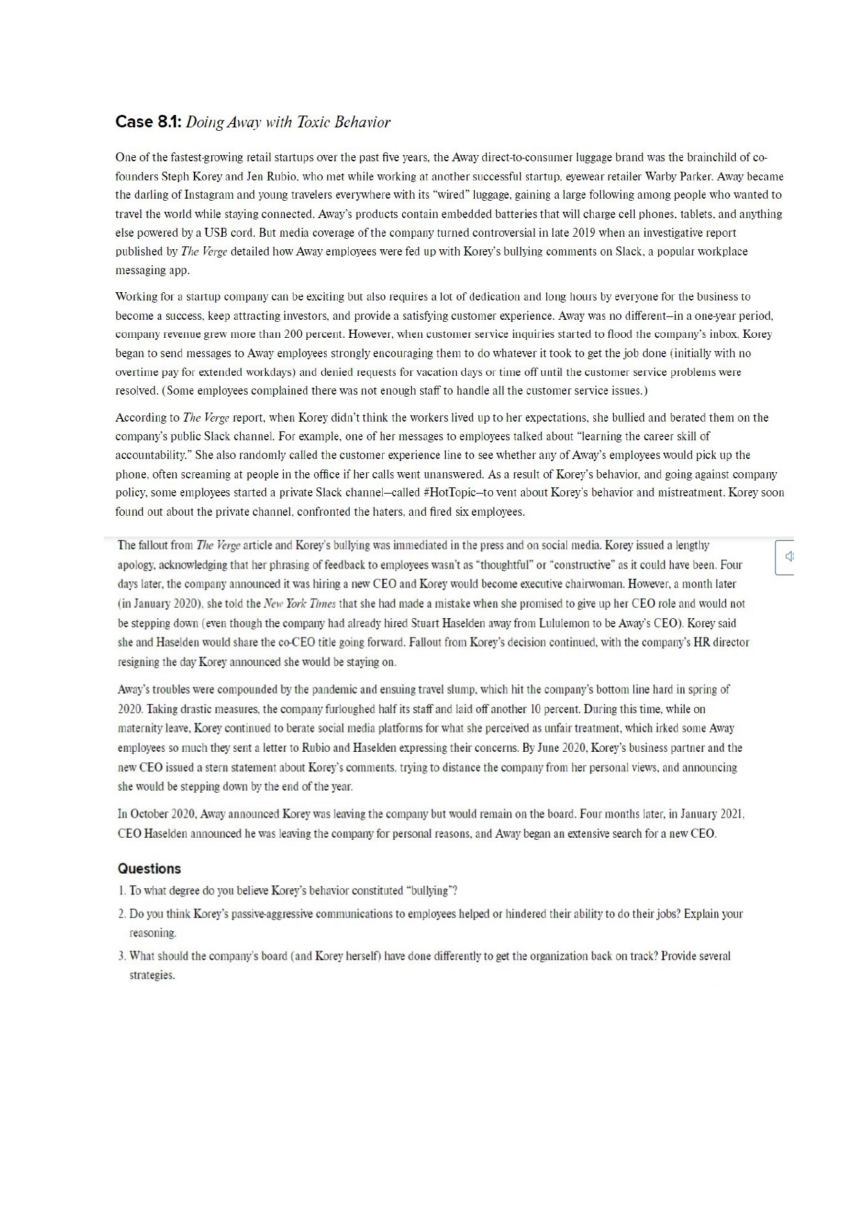 Solved steph korey case study Organizational behavior | Chegg.com