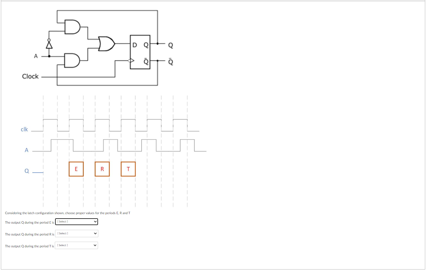 Solved DQ Clock clk A Q E R T Considering the latch | Chegg.com